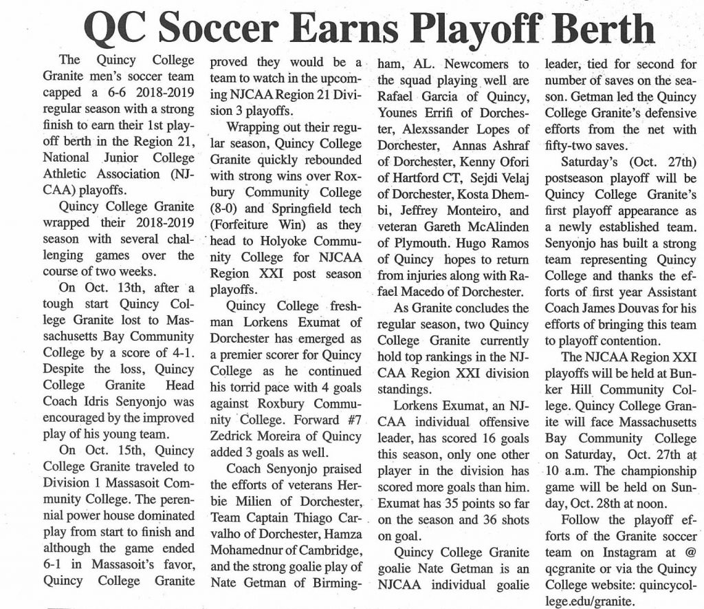 QC Soccer Earns Playoff Berth | Quincy College